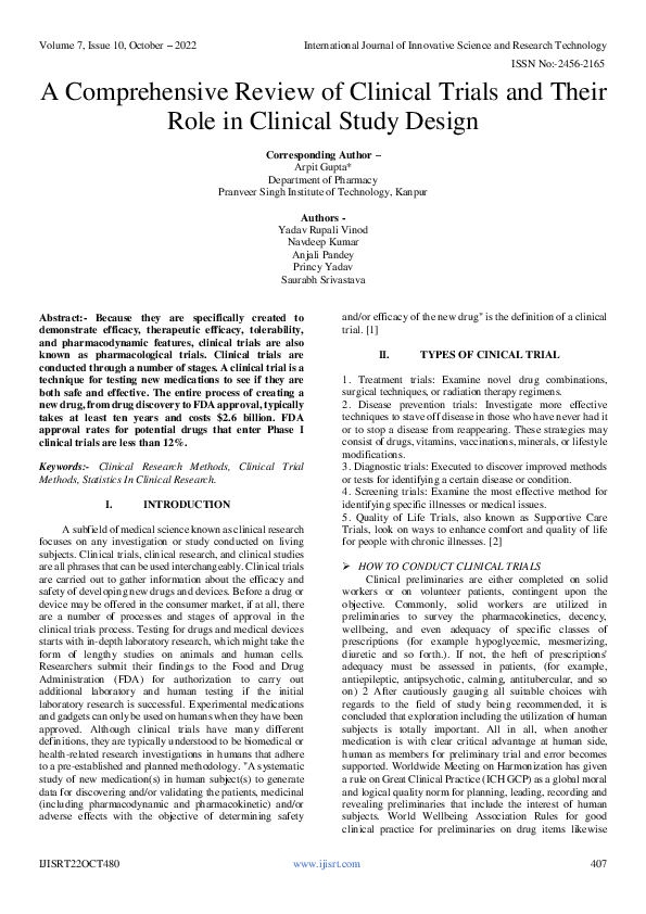 (PDF) A Comprehensive Review of Clinical Trials and Their Role in ...