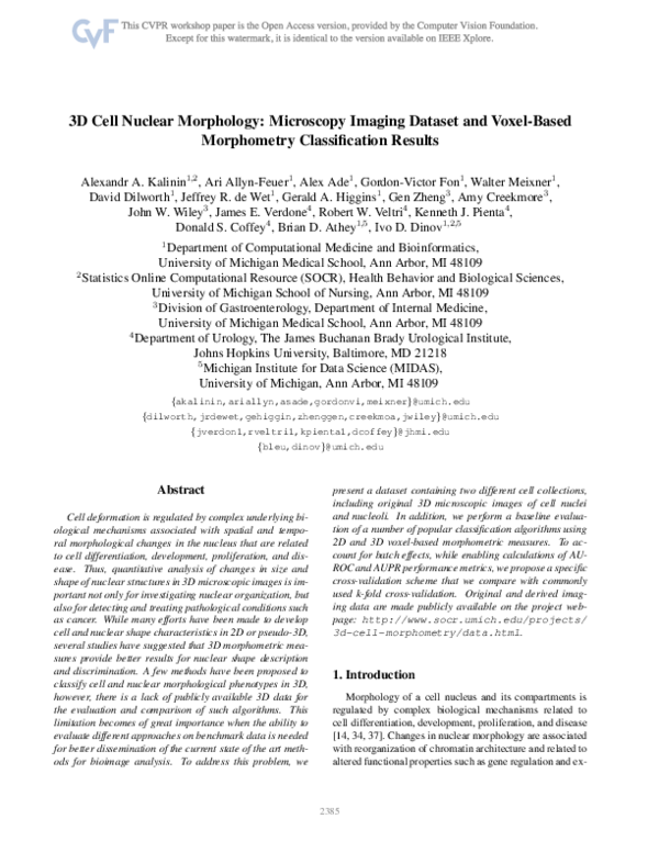 (PDF) 3D Cell Nuclear Morphology: Microscopy Imaging Dataset and Voxel-Based Morphometry ...