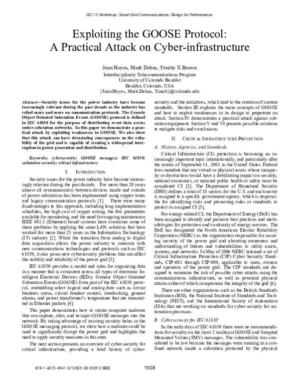 (PDF) Exploiting the GOOSE protocol: A practical attack on cyber ...