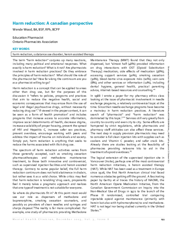(PDF) Harm reduction: A canadian perspective