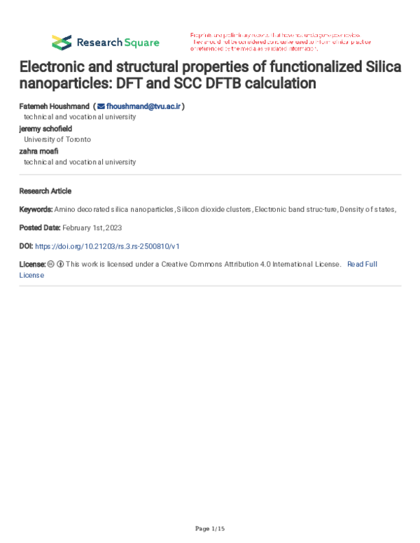 (PDF) Electronic and structural properties of functionalized Silica nanoparticles: DFT and SCC ...