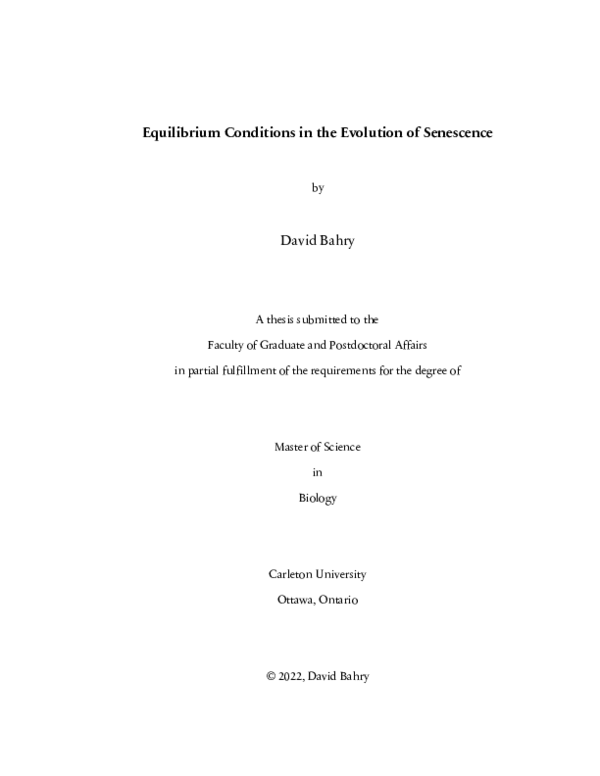 (PDF) Equilibrium Conditions in the Evolution of Senescence