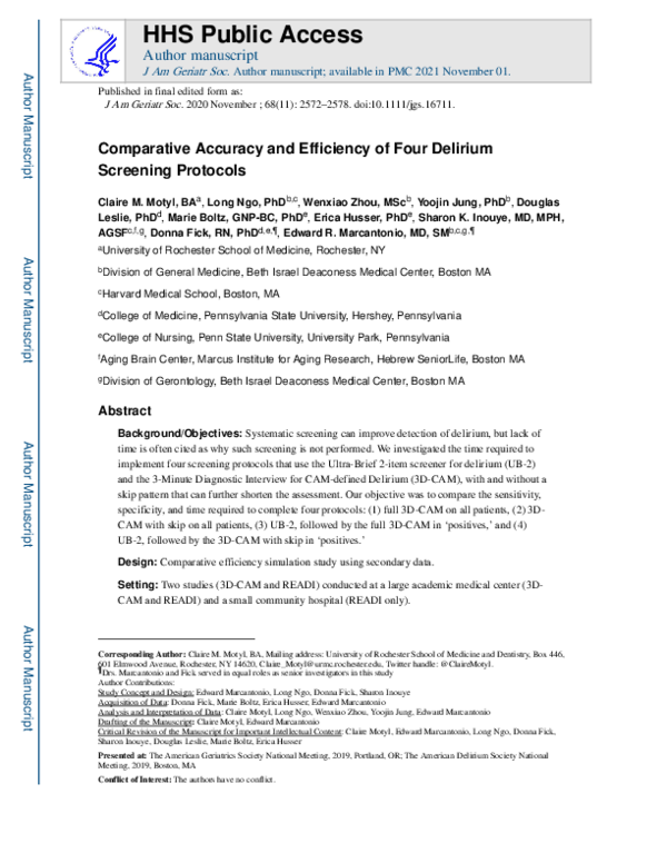 (PDF) Comparative Accuracy and Efficiency of Four Delirium Screening ...