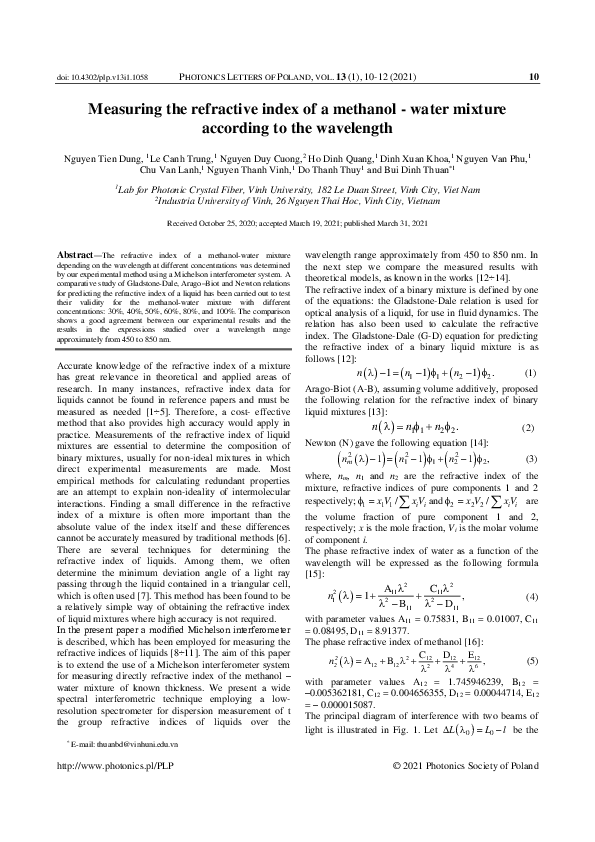 (PDF) Measuring the refractive index of a methanol - water mixture ...