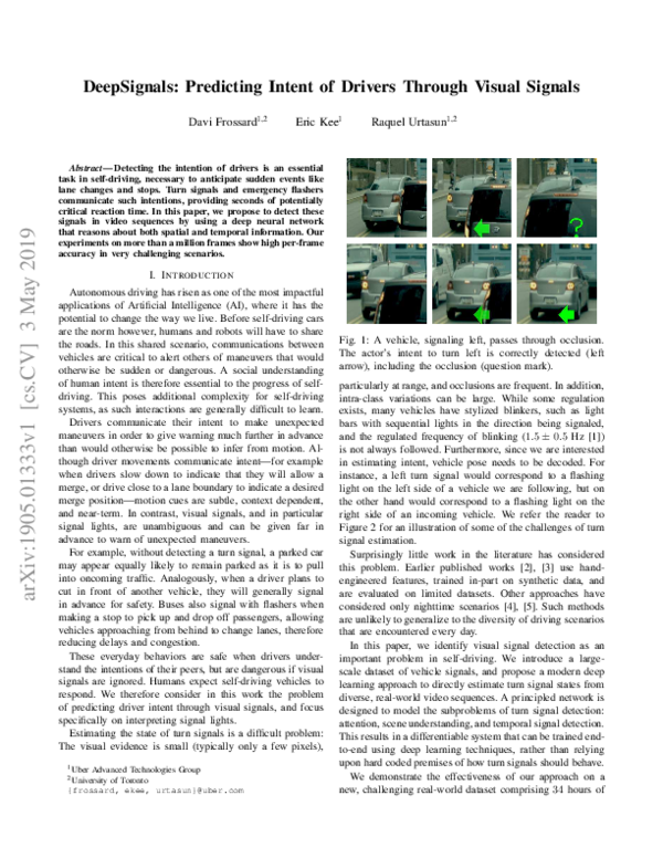 (PDF) DeepSignals: Predicting Intent of Drivers Through Visual Signals