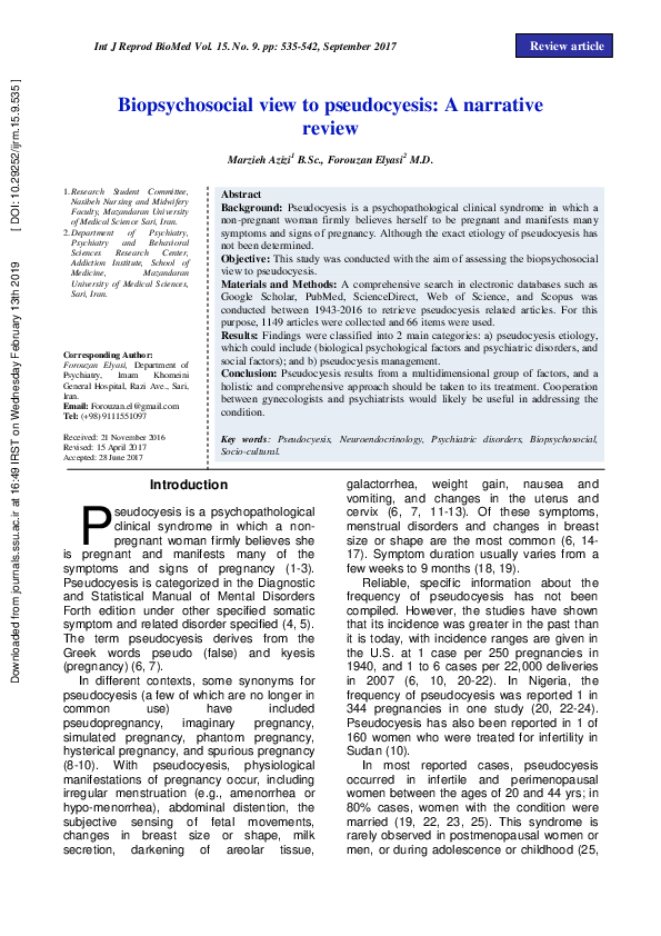 (PDF) Biopsychosocial view to pseudocyesis: A narrative review