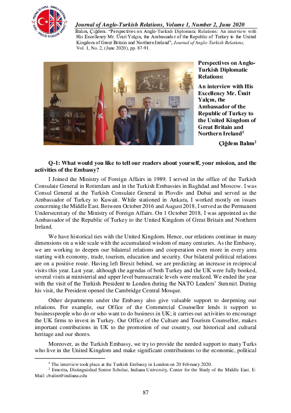 (PDF) Perspectives on Anglo-Turkish Diplomatic Relations: An interview ...