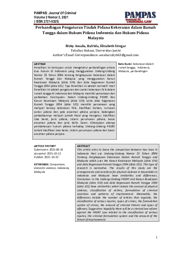 (PDF) Perbandingan Pengaturan Tindak Pidana Kekerasan dalam Rumah Tangga dalam Hukum Pidana ...