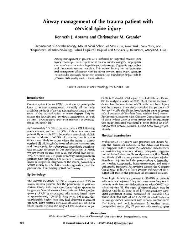 (PDF) Airway management of the trauma patient with cervical spine ...