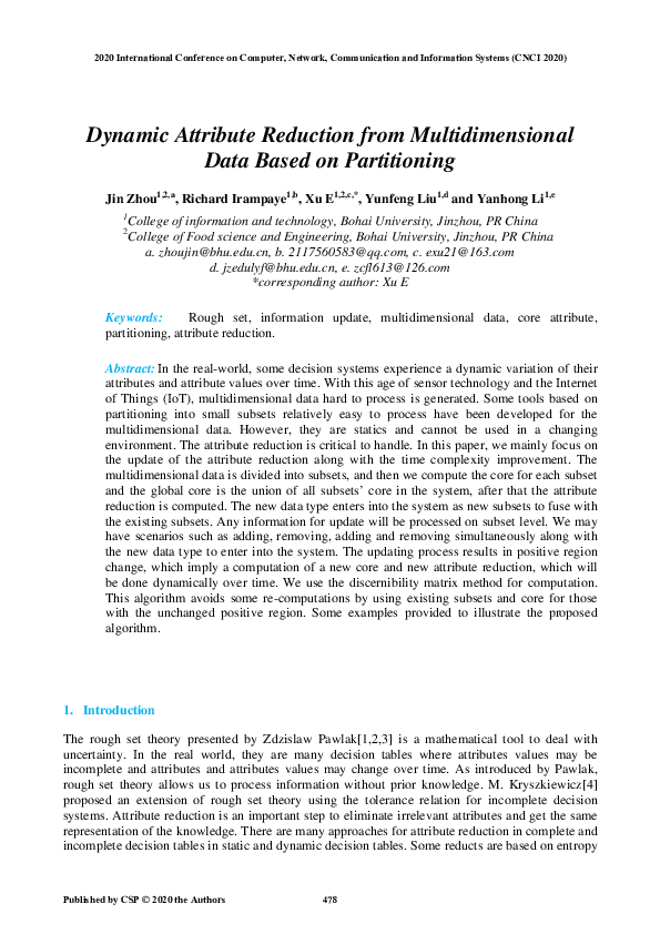 (PDF) Dynamic Attribute Reduction from Multidimensional Data Based on Partitioning