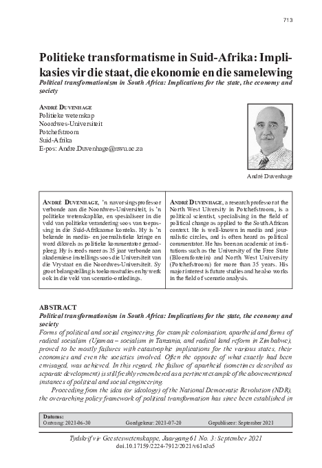 (PDF) Politieke transformatisme in Suid-Afrika: Implikasies vir die ...