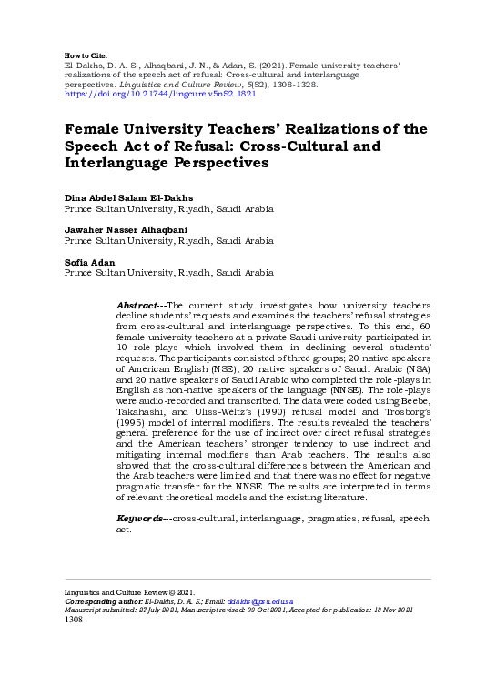 (PDF) Female university teachers’ realizations of the speech act of refusal