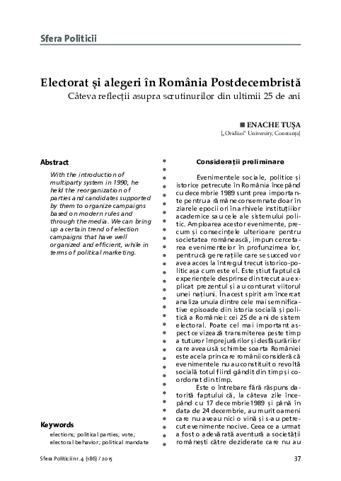 (PDF) Electorat și alegeri în România Postdecembristă Câteva reflecții ...