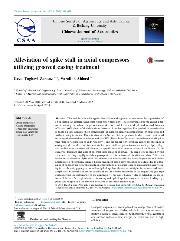 (PDF) Alleviation of spike stall in axial compressors utilizing grooved casing treatment ...