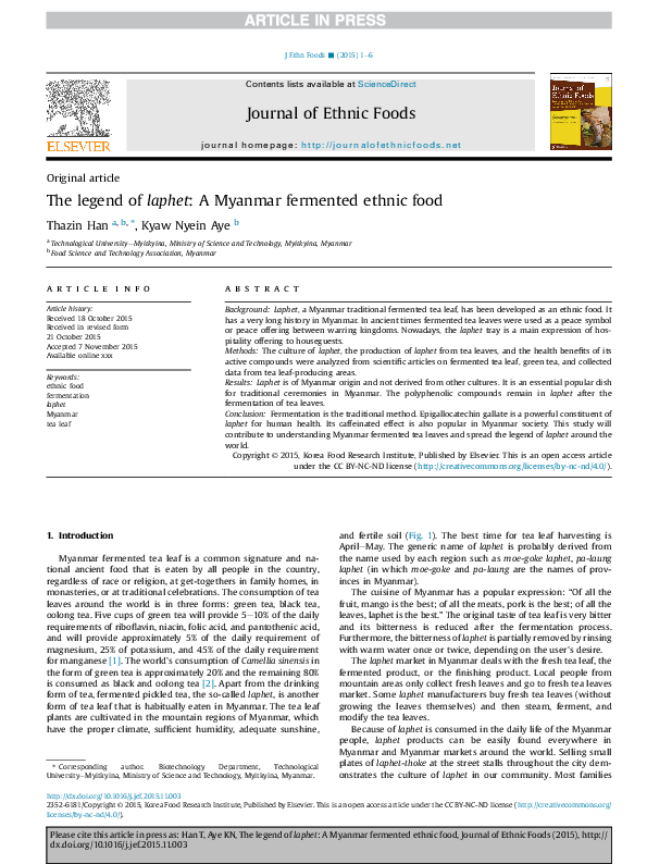 (PDF) The legend of laphet: A Myanmar fermented ethnic food