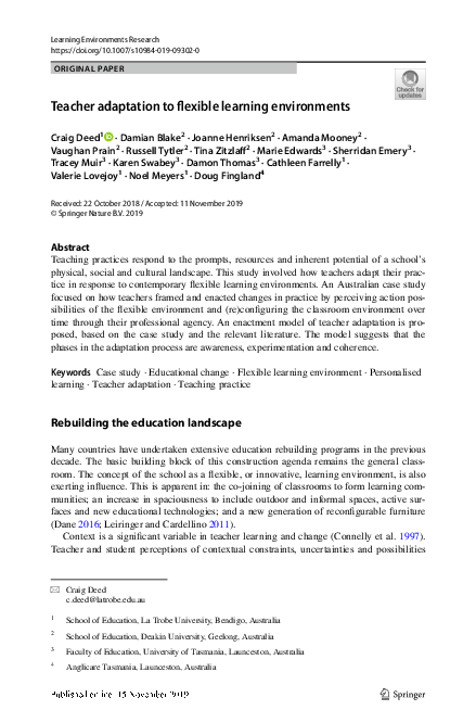 (PDF) Teacher adaptation to flexible learning environments