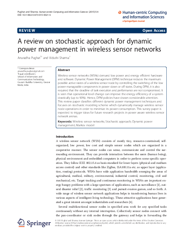Pdf A Review On Stochastic Approach For Dynamic Power Management In Wireless Sensor Networks