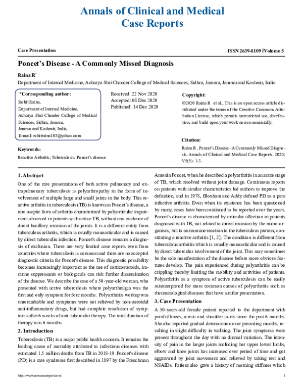 (PDF) Poncet’s Disease - A Commonly Missed Diagnosis
