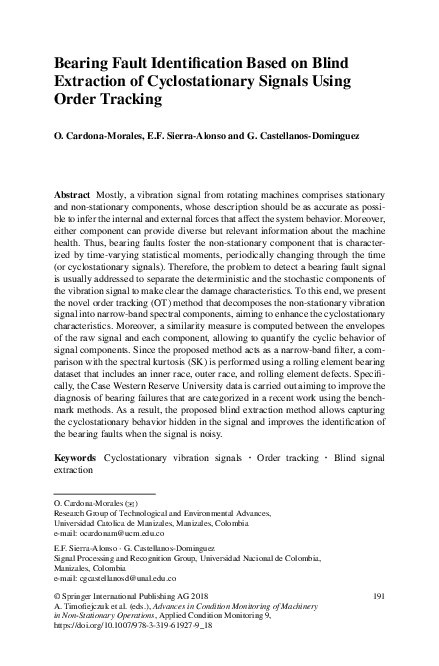Pdf Bearing Fault Identification Based On Blind Extraction Of