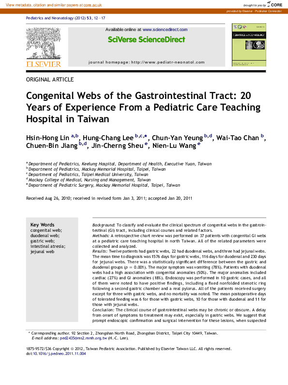 (PDF) Congenital Webs of the Gastrointestinal Tract: 20 Years of ...