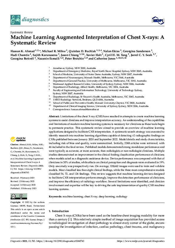 (PDF) Machine Learning Augmented Interpretation of Chest X-rays: A Systematic Review