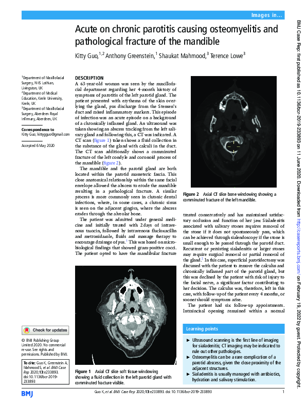 (PDF) Acute on chronic parotitis causing osteomyelitis and pathological ...