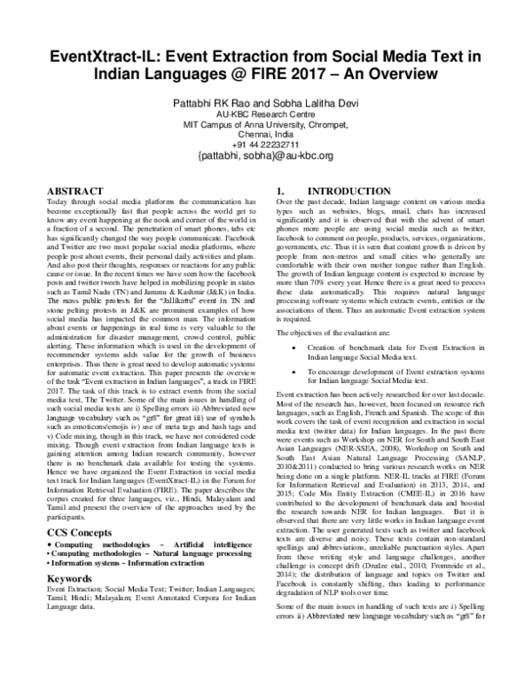 (PDF) EventXtract-IL: Event Extraction from Social Media Text in Indian ...