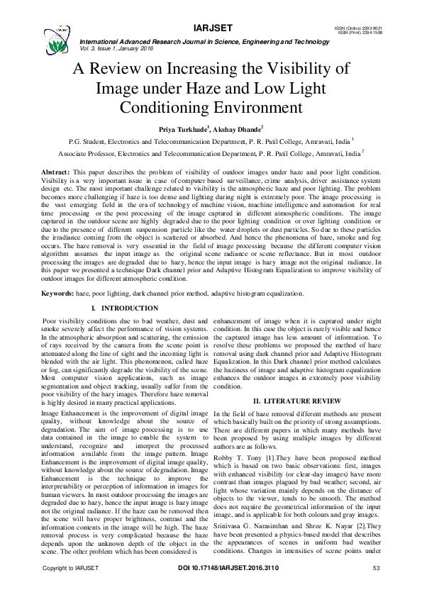 (PDF) A Review on Increasing the Visibility of Image under Haze and Low ...