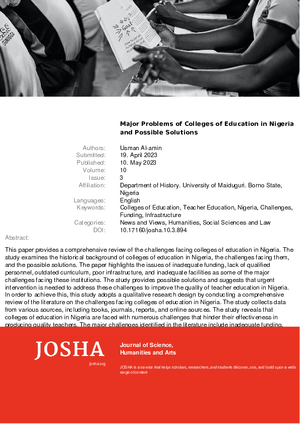 (PDF) Major Problems of Colleges of Education in Nigeria and Possible ...