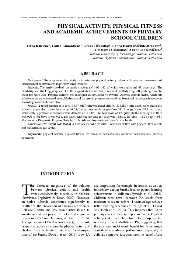 (PDF) Physical Activity, Physical Fitness and Academic Achievements of ...