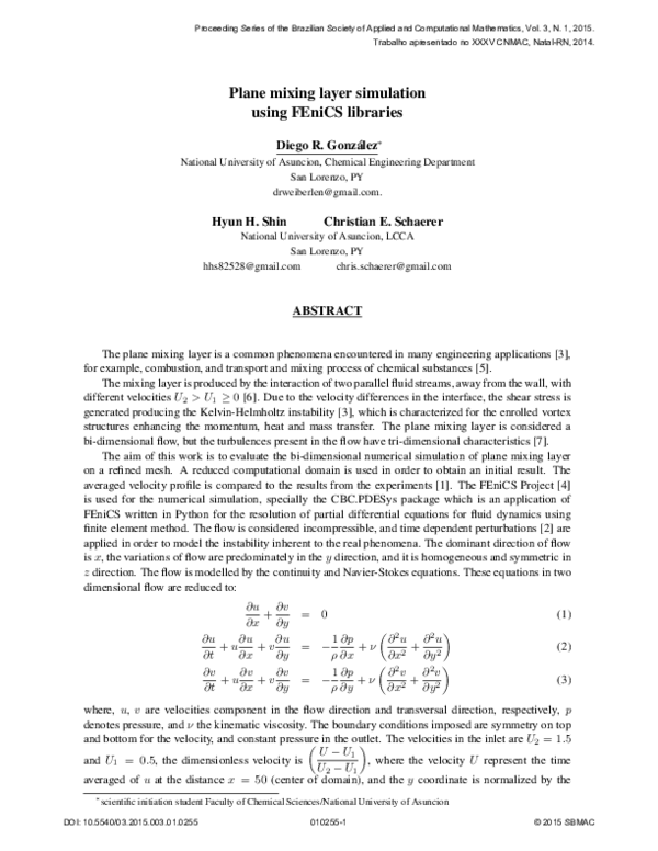(PDF) Plane mixing layer simulation using FEniCS libraries