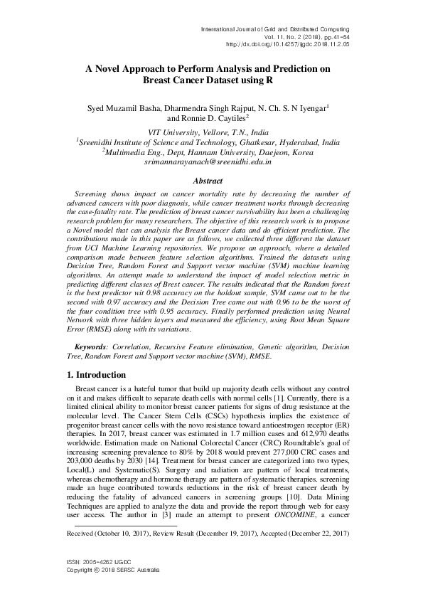 (PDF) A Novel Approach to Perform Analysis and Prediction on Breast ...
