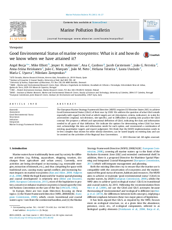 (PDF) Good Environmental Status of marine ecosystems: What is it and ...