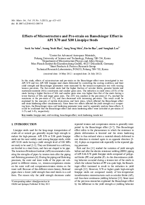 (PDF) Effects of microstructure and pre-strain on Bauschinger effect in ...