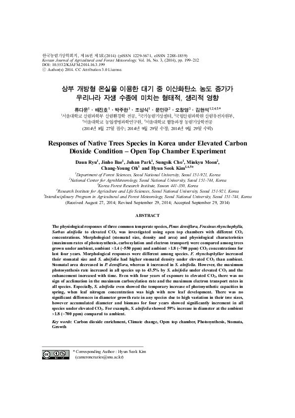 (PDF) Responses of Native Trees Species in Korea under Elevated Carbon ...