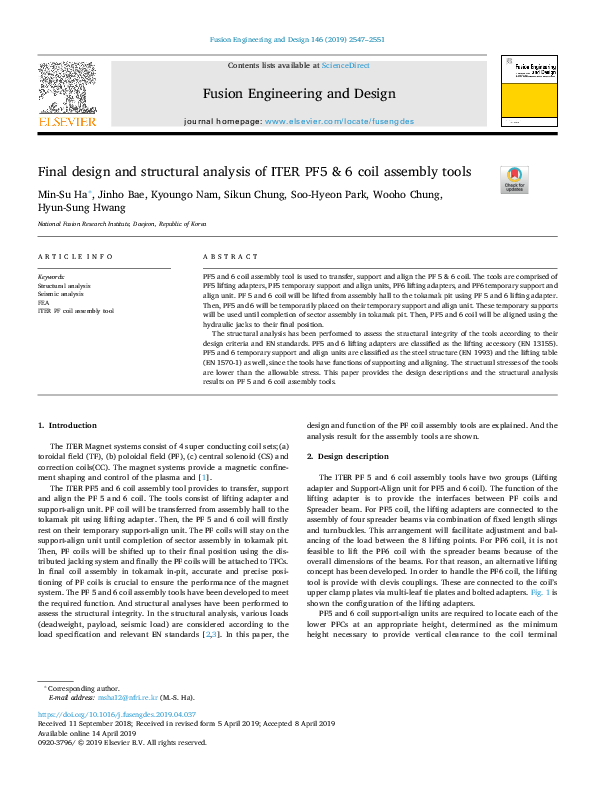 (PDF) Final design and structural analysis of ITER PF5 & 6 coil assembly tools