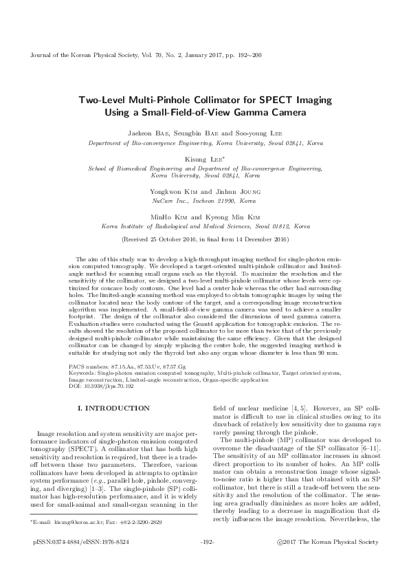 Pdf Two Level Multi Pinhole Collimator For Spect Imaging Using A Small Field Of View Gamma Camera