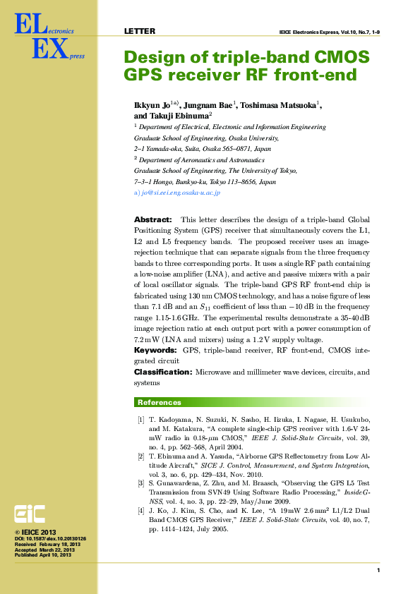(PDF) Design of a triple-band CMOS GPS Receiver RF Front-end
