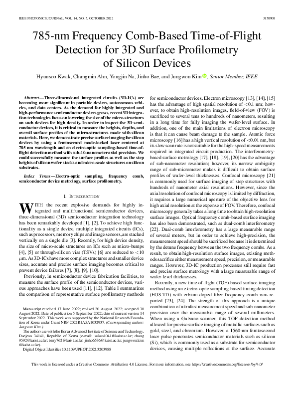 (PDF) 785-nm Frequency Comb-Based Time-of-Flight Detection for 3D Surface Profilometry of ...