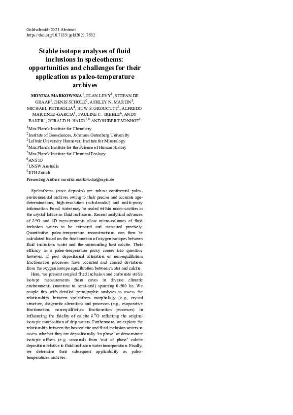 (PDF) Stable isotope analyses of fluid inclusions in speleothems ...