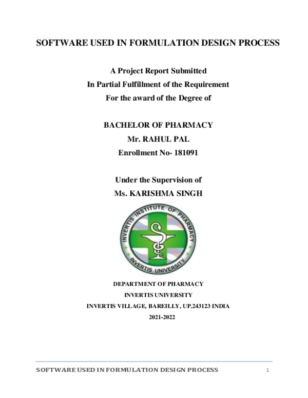 (PDF) SOFTWARES USED IN FORMULATION DESIGN PROCESS: A MINOR PROJECT ...