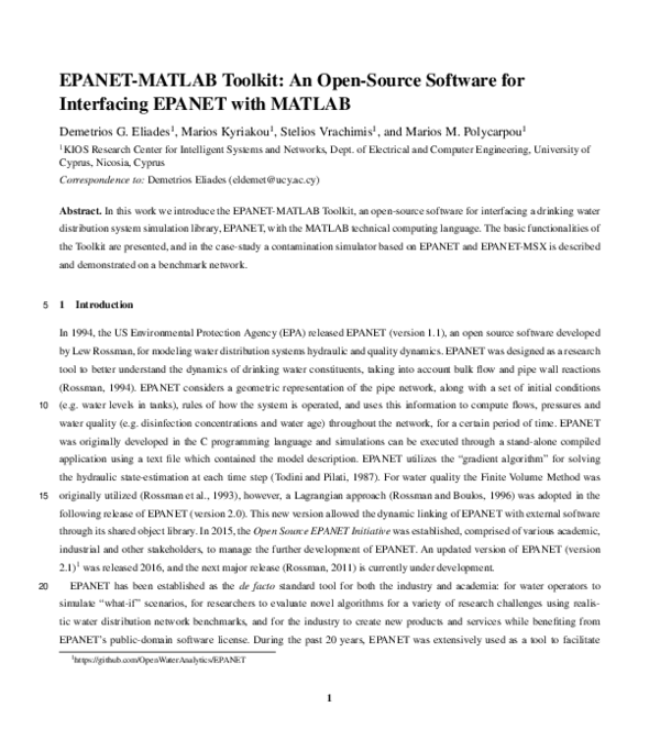 (PDF) Epanet-Matlab Toolkit: An Open-Source Software For Interfacing ... (PDF) Epanet-Matlab Toolkit: An Open-Source Software For Interfacing ...