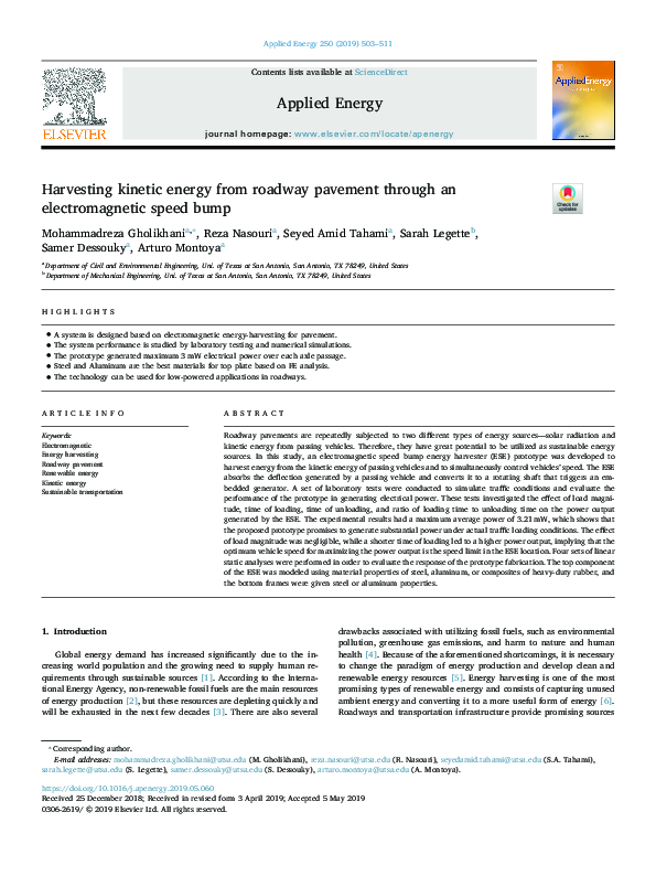 (PDF) Harvesting kinetic energy from roadway pavement through an ...