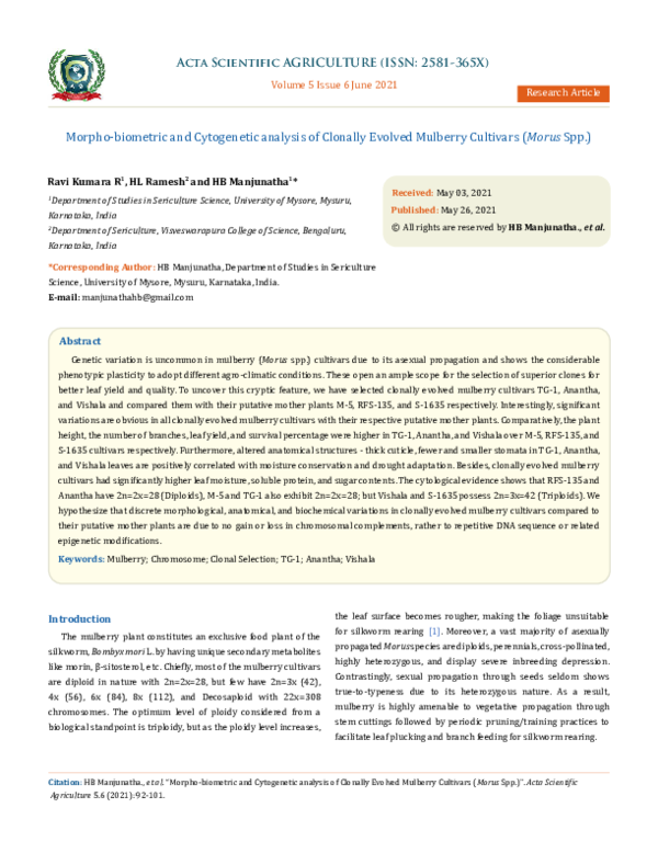 (PDF) Morpho-biometric and Cytogenetic analysis of Clone-selected ...
