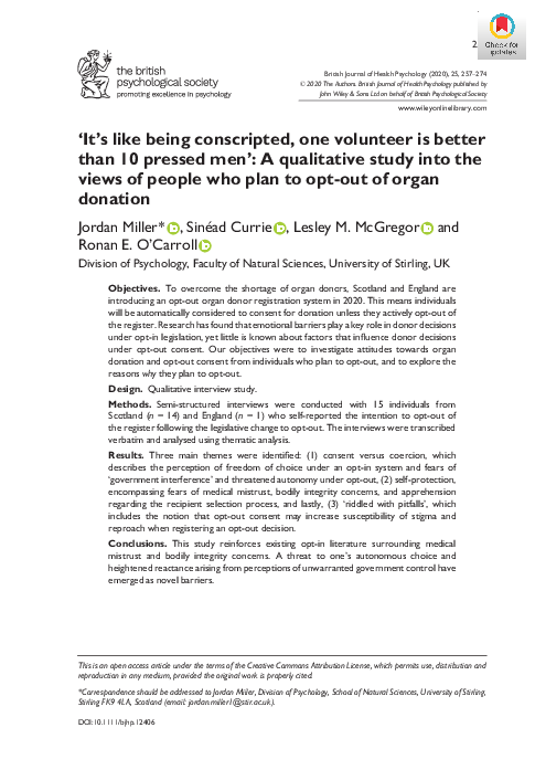 (PDF) Organ Donation: Opt In and Opt Out Strategies