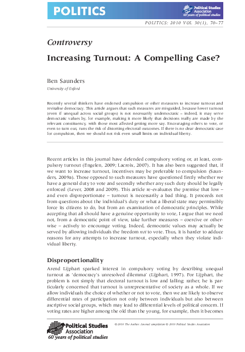 (PDF) Increasing Turnout: A Compelling Case?