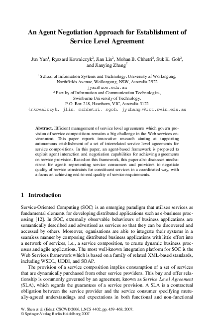 (PDF) An Agent Negotiation Approach for Establishment of Service Level ...