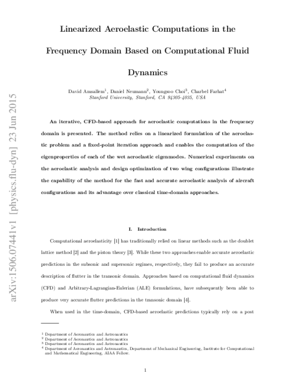 (PDF) Linearized Aeroelastic Computations in the Frequency Domain Based on Computational Fluid ...