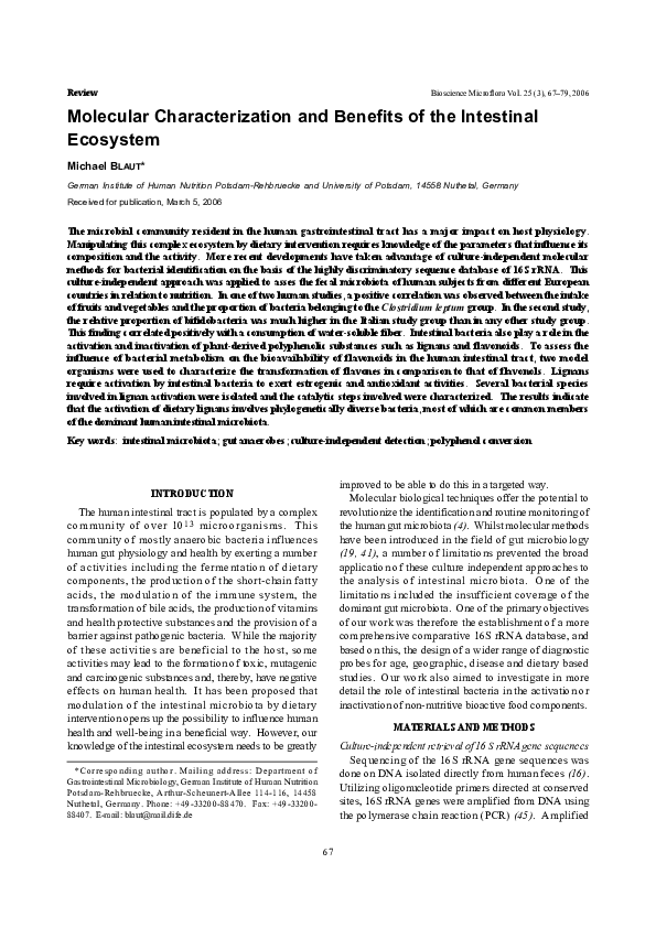 (PDF) Molecular Characterization and Benefits of the Intestinal Ecosystem