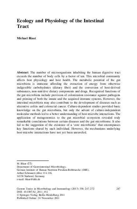 (PDF) Ecology and Physiology of the Intestinal Tract